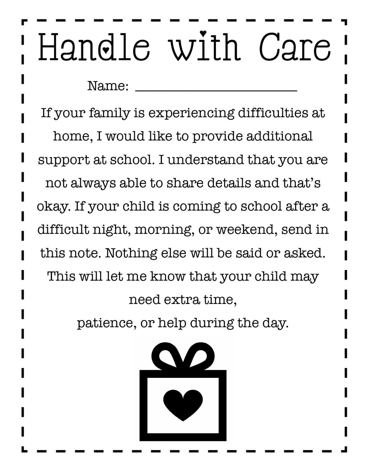 Handle with Care Note - A School Note for Kids Having a Bad Day