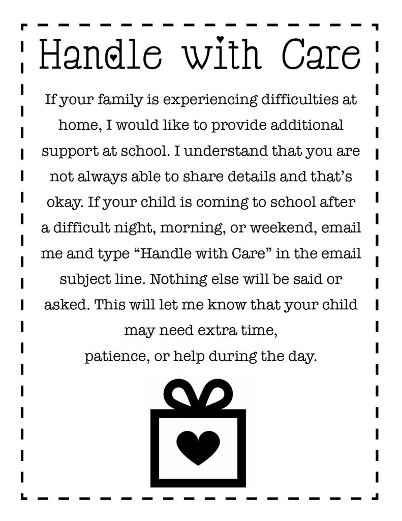 Handle with Care Note - A School Note for Kids Having a Bad Day