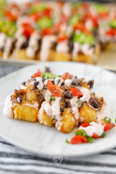 Tatchos - Creamy & Cheesy Tater Tot Nachos!